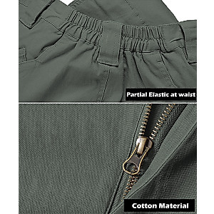 Susclude Men's Tactical Pants Stretch, 9 Pockets Rip Stop Lightweight Cargo Work Military Trousers Outdoor Hiking Plus Size Pants Gray Green 38Wx32L