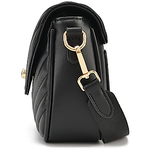 lola mae Quilted Crossbody Bags for Women Shoulder Handbag with Coin Purse Chain Strap Trendy Purse (Black-LM739)