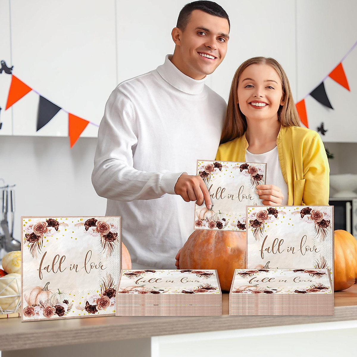 Fall in Love Napkins Fall In Love Bridal Shower Decorations 40pcs Fall Pumpkin Maple Leaf Napkins Autumn Floral Napkins for Autumn Fall Theme Wedding Bridal Shower Thanksgiving Supplies