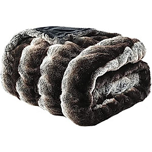 inchgrass Luxury Soft Faux Mink Fur Throw Blanket Shaggy Plush Elegant Weighted Handmade Thick Blanket for Sofa Chair Couch Living Bedding (60"x70", Grey Chinchilla)