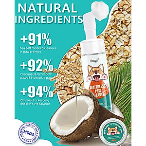 Dog Paw Care Kit | No-Rinse Paw Cleaner for Dogs & Cats (7 Fl Oz)| Paw Balm for Heal Dry Cracked Paws & Nose | Safe & Natural Foaming Feet Cleaner with Silicone Brush Dogs