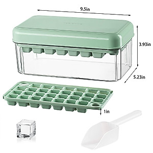 Funfmm Ice Cube Tray with Lid and Bin, 60 Mini Ice Cubes for Freezer, 2 Trays for Chilling Drinks and Juices, BPA Free Ice Cube Molds (Green)