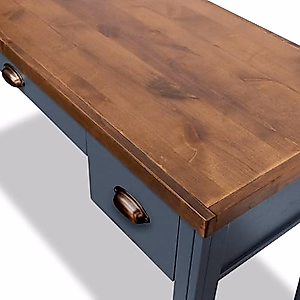 Bridgevine Home Desk, Nantucket Modern Farmhouse 3-Drawer Writing Desk, Small Desk 53 Inches, Fully Assembled Wooden Desk with Drawers, Poplar Solid Wood Desk, Blue Denim and Whiskey Finish