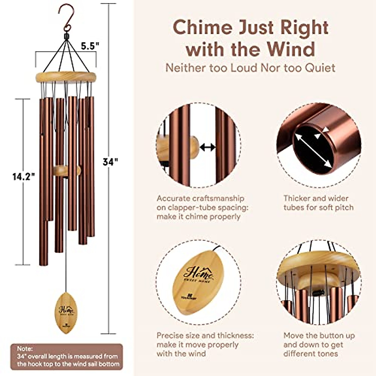 YOUNTASY House Warming Gifts New Home, Housewarming Gifts for New House, Housewarming Gift, New Home Gifts for Home, House Warming Gifts New Home Couple, Women and Men, 34" Wind Chimes Ready to Gift