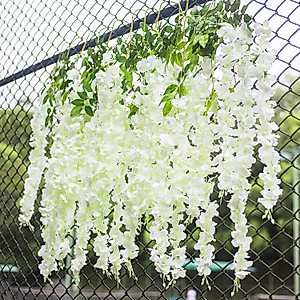 GPARK 24Pack/Each 82" Artificial Ivy Garland Fake Leaf Plants Vine with 12Pack 45" Artificial Wisteria for Wedding Party Home Garden Kitchen Office Outdoor Greenery Wall Décor