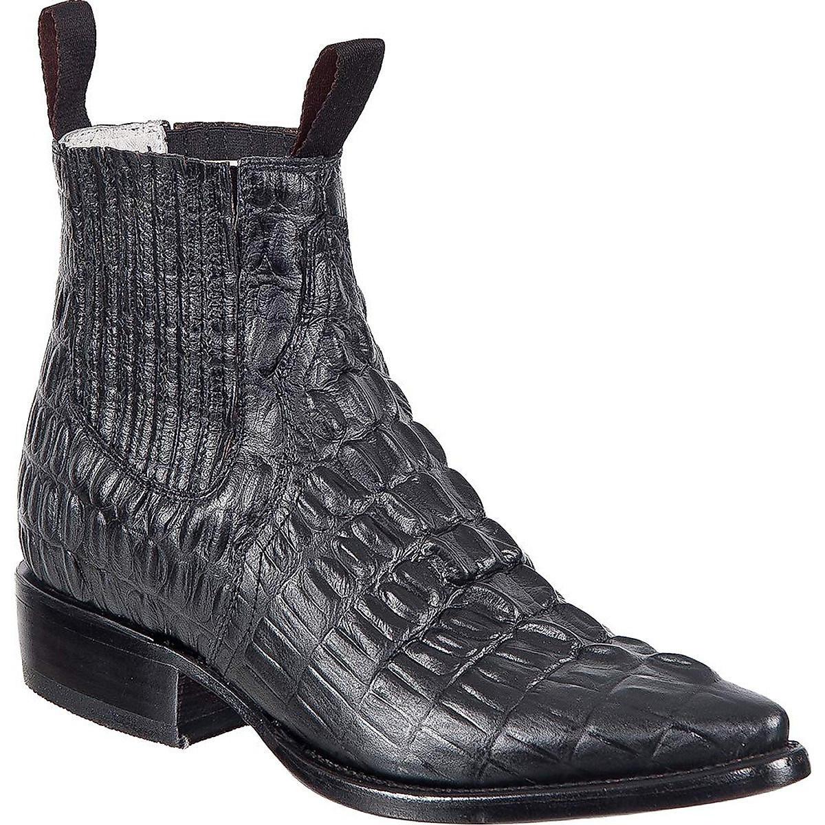 Western Shops Mens Leather Cowboy Boots Crocodile Alligator Print Short Ankle Western J Toe Boot (8, Black)