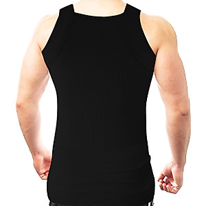 2 Pack Men's G-unit Style Tank Tops Square Cut NEW USA Classic Design Muscle Ribbed Wife Beater Underwear Shirts (XL, Black)