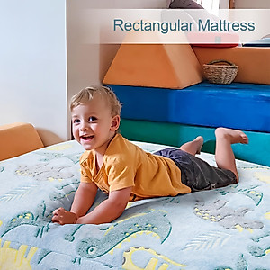 Kids Bean Bag Chair Turn into Beanbag Bed, Dinosaur Toddler Bean Chair for Girl Boy Sleeping, Lazy Children Sofa Couch with Filler, Convertible Child Floor Mattress, Blue Dino