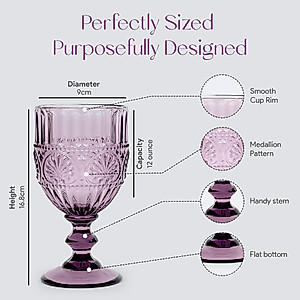 American Atelier Vintage Purple Wine Glasses | Set of 4 | Wine Goblets | Colored Vintage Style Glassware | Dishwasher Safe | Purple | 12-Ounce Capacity