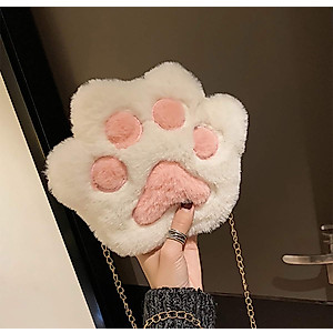 RARITYUS Cute Cat Paw Shape Shoulder Bag Purse Fluffy Plush Crossbody Handbag Clutch with Chain Strap for Women Girls