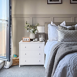 BOLUO White Nightstand with Fabric Drawers, Large Night Stand 3 Drawer Dresser for Bedroom, Closet, Girls Modern