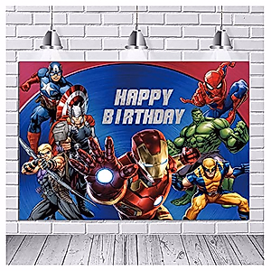 Cartoon Superhero Theme Photography Backdrop Happy Birthday Party Banner Photo Background 5x3FT Cake Table Decoration Studio Booth Props