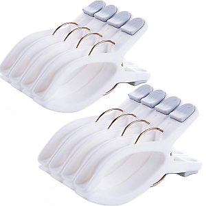 Foshine 8 Pack Beach Towel Clips for Beach Chairs White Jumbo Size Towel Clamps Lounge Pool Chairs Plastic Clothes Pegs Hanging Clip Clamps Large for Cruise Vacation