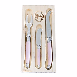 Jean Dubost Laguiole Cheese Knife Butter Spreader Sets, Stainless Steel Blades, Pink