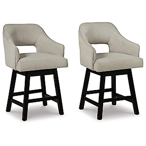 Signature Design by Ashley Tallenger 25" Upholstered Swivel Counter Height Bar Stool, 2 Count, Beige & Dark Brown