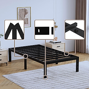 SHOANED Twin Metal Bed Frame - 14 Inch Tall Heavy Duty Bedframe Black Basic Steel Slats Platform No Box Spring Needed/Easy Assembly/Noise Free