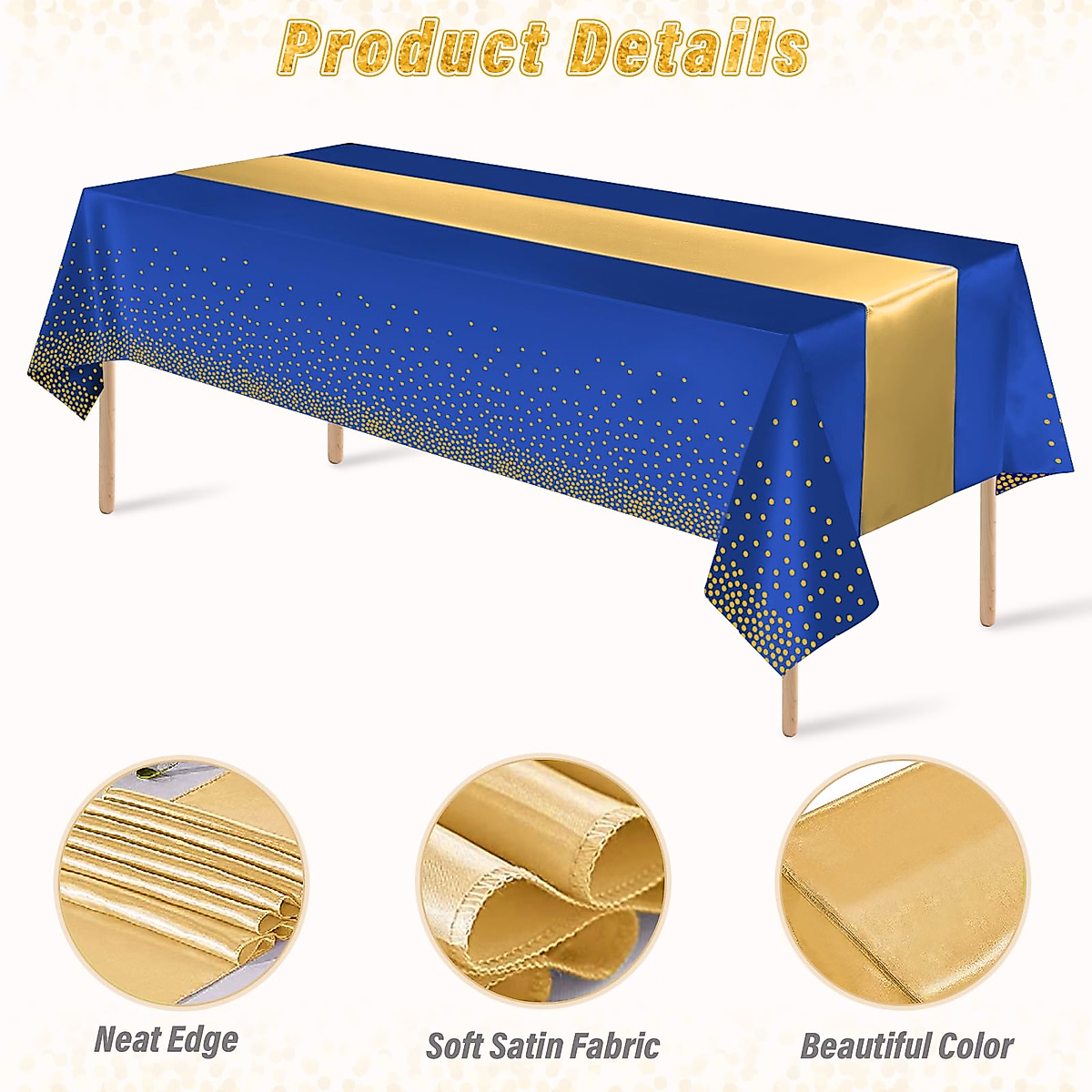 12 Pack Blue and Gold Tablecloth and Table Runner Party Decorations, Royal Blue and Gold Plastic Disposable Tablecloth and Satin Table Runner for Wedding Birthday Bridal Graduation Anniversary Party