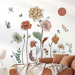 decalmile Boho Flower Wall Decals Floral Plants Grass Wall Stickers Living Room Bedroom Nursery Wall Decor Gifts for Mom