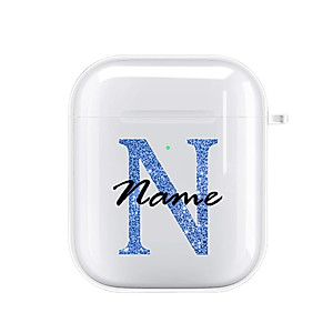 Custom Monogram Name Airpods Case with Keychain - Compatible with AirPods 1/2 / 3 / Pro/Pro 2 - Shockproof Silicone, Glitter, Gift, Cute, Clear Unique Case, Personalized Initials Airpod Case Cover