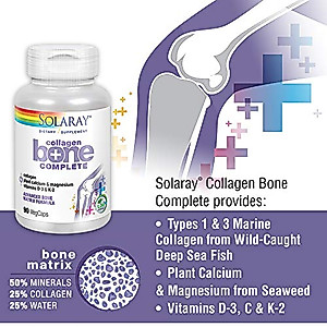 SOLARAY Collagen Bone Complete | Advanced Bone Matrix Formula with Plant Calcium & Magnesium | 30 Servings | 90 VegCaps