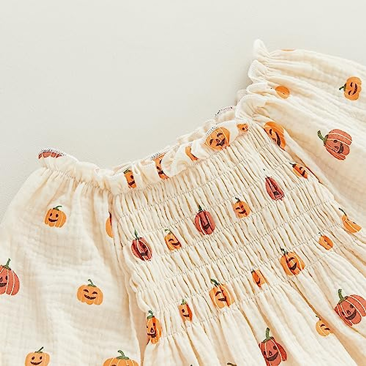 farrubbyine8 Baby Girl Halloween outfit Cute Pumpkin Romper Long Sleeve Bodysuit First Halloween Outfit Newborn Girl Fall Clothes (Beige, 12-18 Months)