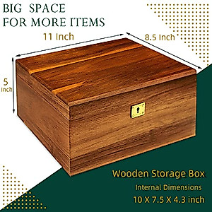 Wooden Storage Box with Hinged Lid and Locking Key Large Premium Solid Acacia Keepsake Chest Box -Storage Space to Organize Jewelry, Toys, and Keepsakes in a Beautiful Wooden Decorative Box Crate