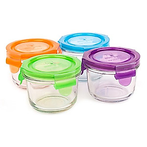 Wean Bowls Glass Food Storage Garden Pack - Pack of 4 x 5.4 oz Round containers Blue, Orange, Green, Grape