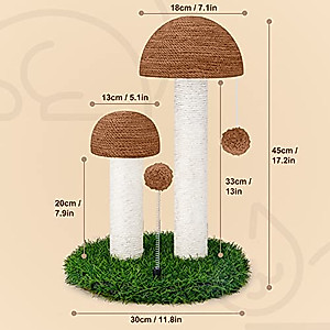 Odoland Cat Scratching Post Mushroom Natural Durable Sisal Board Scratcher for Kitty’s Health and Good Behavior, Furniture Scratch Deterrent Accessories for Cats Brown
