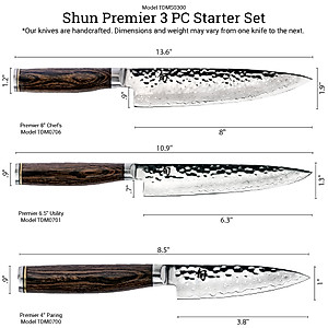 Shun Premier Kitchen Knife Starter, 3-Piece Set, TDMS0300, Silver