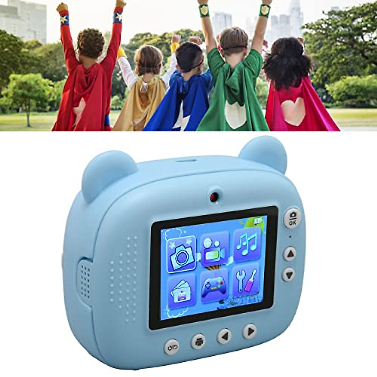 Children HD Camera, Cute 3 Games Kids Camera 1050mah Battery Auto Focus 24MP Dual Cameras for Travel(Blue)