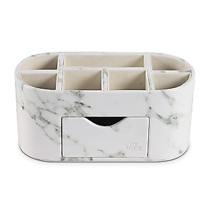 Marble Desk Organizer For Office Supplies Desk Accessories - Pencil Pen Holder Decor - Home School College Organization Desktop Caddy - Faux Leather