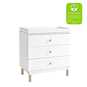 Babyletto Gelato 3-Drawer Changer Dresser with Removable Changing Tray in White and Washed Natural, Greenguard Gold Certified