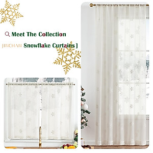 jinchan Christmas Curtains White Snowflake Embroidered Sheer Curtains 84 Inch Length Light Filtering Xmas Backdrop Window Curtains for Living Room 2 Panels Set Bedroom Rod Pocket Curtains