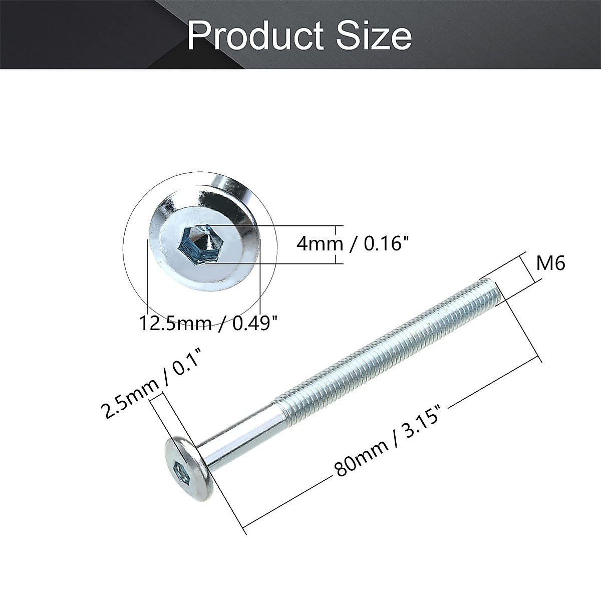 MroMax 10Pcs M6 x 80mm Flat Head Hex Socket Cap Screws Bolts, Blue Zinc Plated Carbon Steel Partial Thread Furniture Screws for Assemble Cabinets, Baby Beds, Tables and Chairs