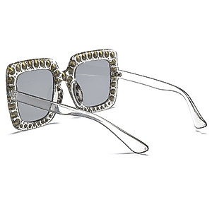 Armear Trendy Rhinestone Square Sunglasses Women Oversized Crystal Frame Gradient Lens Eyeglasses Silver 67mm