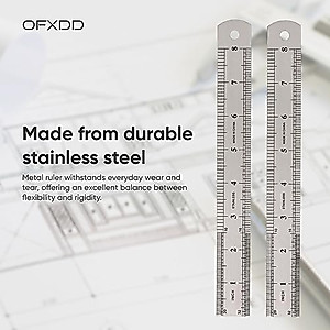 Stainless Steel Metric and Imperial Ruler - 8 Inches (20 cm) - Metal Flexible Ruler - Centimeters & Inch Metal Ruler Steel