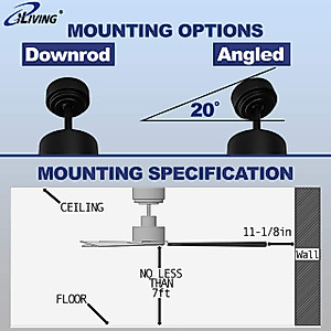 iLiving Quiet BLDC Indoor Ceiling Fan with Remote Control, 3 Blades 6 Speeds, 56 Inches, 6300 CFM, Black/Wood Finish