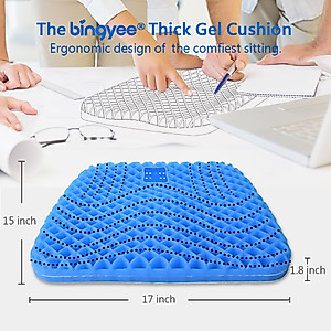 bingyee Gel Seat Cushion 1.8 Inch Thick Double Gel Orthopedic Seat Cushion Pad for Pressure Relief Gel Sits Perfect for Office Chair, Car, Home, Wheelchair Sweatless Chair Pads