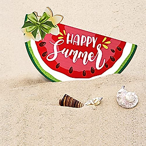 2 Pieces Watermelon Hanging Sign Watermelon Door Hanger Wood Welcome Door Sign Summer Watermelon Hanging Door Sign Plaque for Summer Front Door Wreath Home Wall Decor with Hanging Rope(Happy)