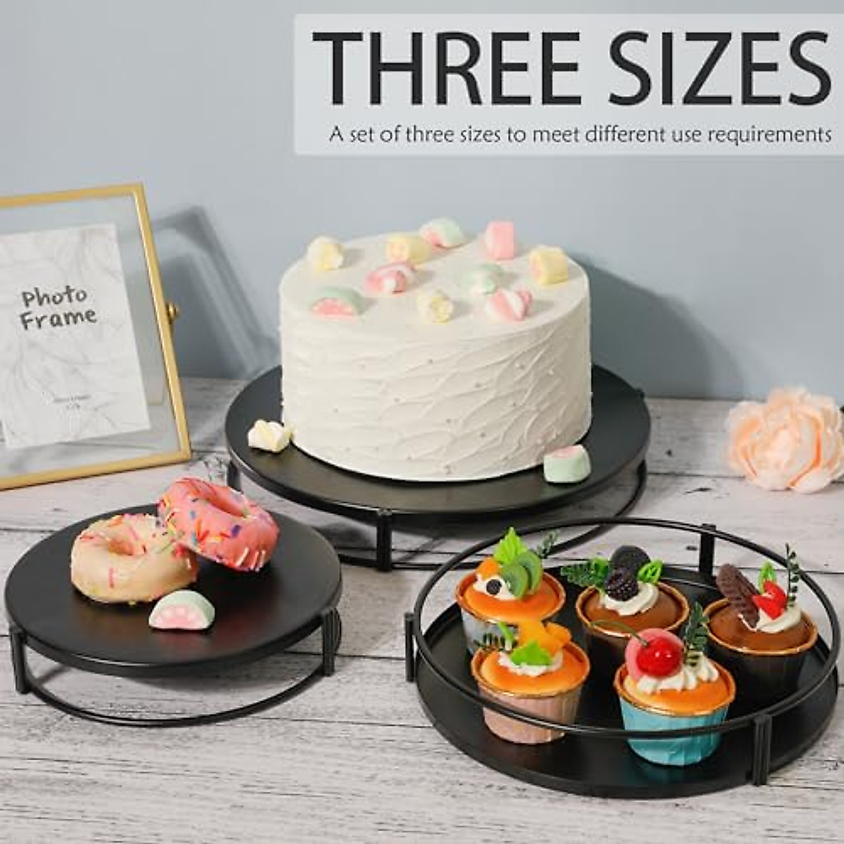 saiguomi 3Pcs Cake Stand, Black Round Metal Cake Stands 8/10/12Inch Dessert Display Stand Cupcake Stand Candy Display Plate for Dessert Table Wedding Event Birthday Anniversary Party