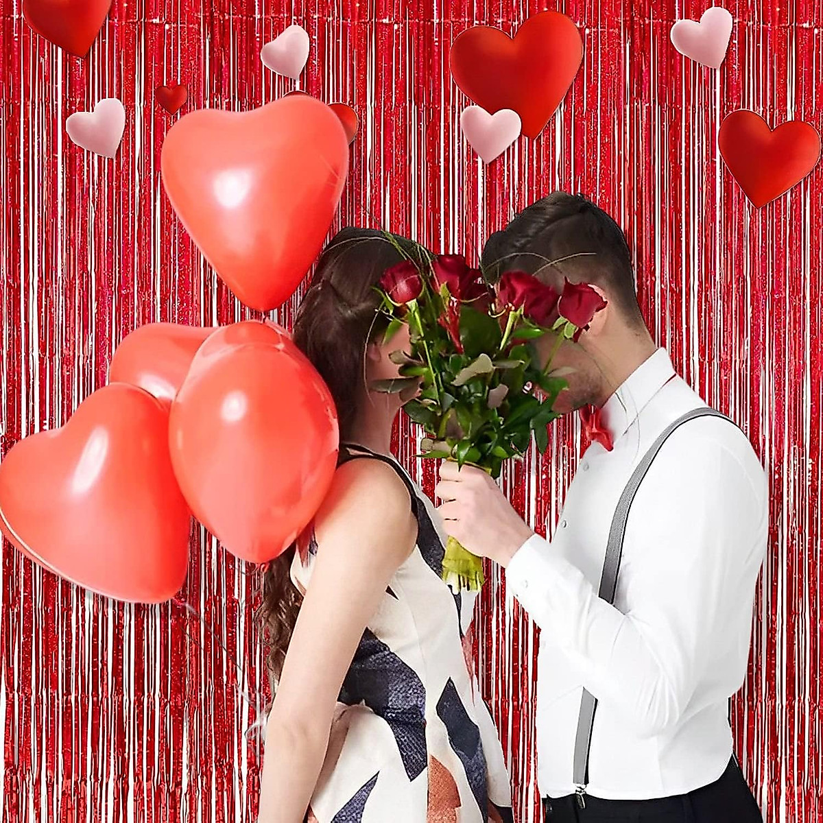 BRAVESHINE Red Tinsel Foil Fringe Curtains - 2Pcs 3.2x8.2ft Holidays Photo Booth Backdrop for Girls' Birthdays Valentine’s Day Christmas Bridal Bachelorette Anniversary Engagement Party