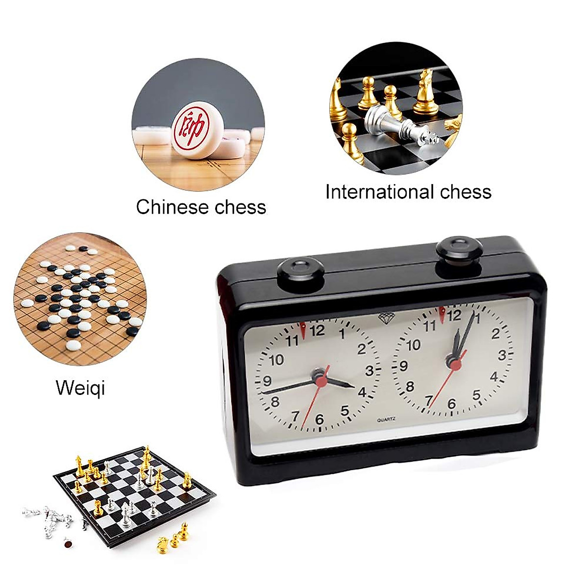 Just E Joy Chess Clock Digital Alarm Chess Timer w/Quartz Movement for Board Game International Chess Chinese Chess Weiqi Competitions Classic Analog Style Chess Clock