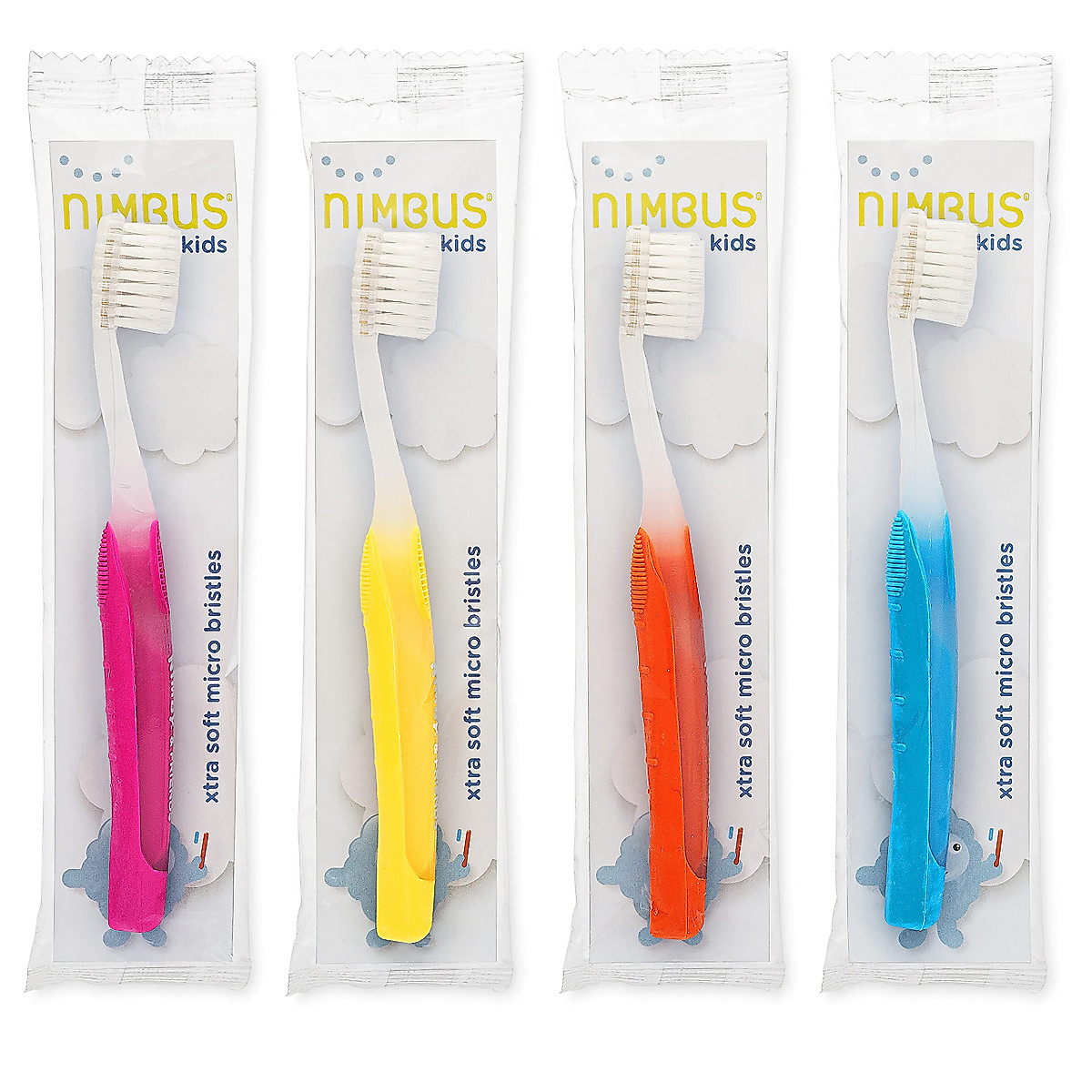 NIMBUS NIMBY Kid's Extra Soft Toothbrushes for Sensitive Teeth and Receding Gums, Periodontist Design Plaque Remover Travel Toothbrush, Individually Wrapped (4 Pack, Colors May Vary)