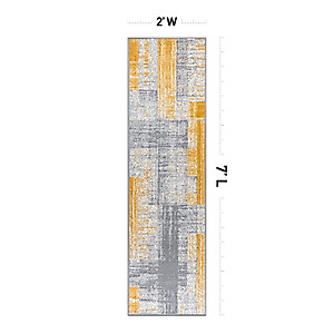 Rugshop Contemporary Distressed Design Soft Area Rug Yellow