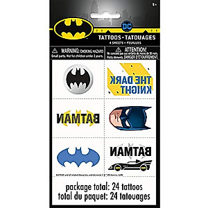 Batman Multicolor Tattoos (Pack of 24) - Assorted Design Tattoos Party Favors for Kids