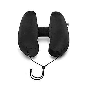 MYRRHE Travel Pillows， H Shape Inflatable Travel Pillow Folding Lightweight Nap Neck Pillow Car Seat Office Airplane Sleeping Cushion Pillow (Color : Black)