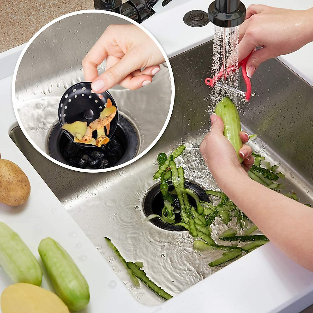 3-1/2 Inch Kitchen Sink Drain Assembly ORB Sink Drain Strainer with Stainless Steel Strainer Basket and Drain Stopper Replacement for Standard Kitchen Sink Drain, Oil Rubbed Bronze1