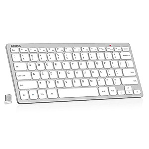 Arteck 2.4G Wireless Keyboard Ultra Slim and Compact Keyboard with Media Hotkeys for Computer Desktop PC Laptop Surface Smart TV and Windows 11/10/8/7, Silver