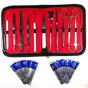 20 Pcs - Advanced Stainless Steel Biology Lab/Anatomy/Medical Student Dissection Kit Set - Scalper Knife Handle, Blades, Forceps, Scissors and Tweezers - 12 Instruments, 8 Blades