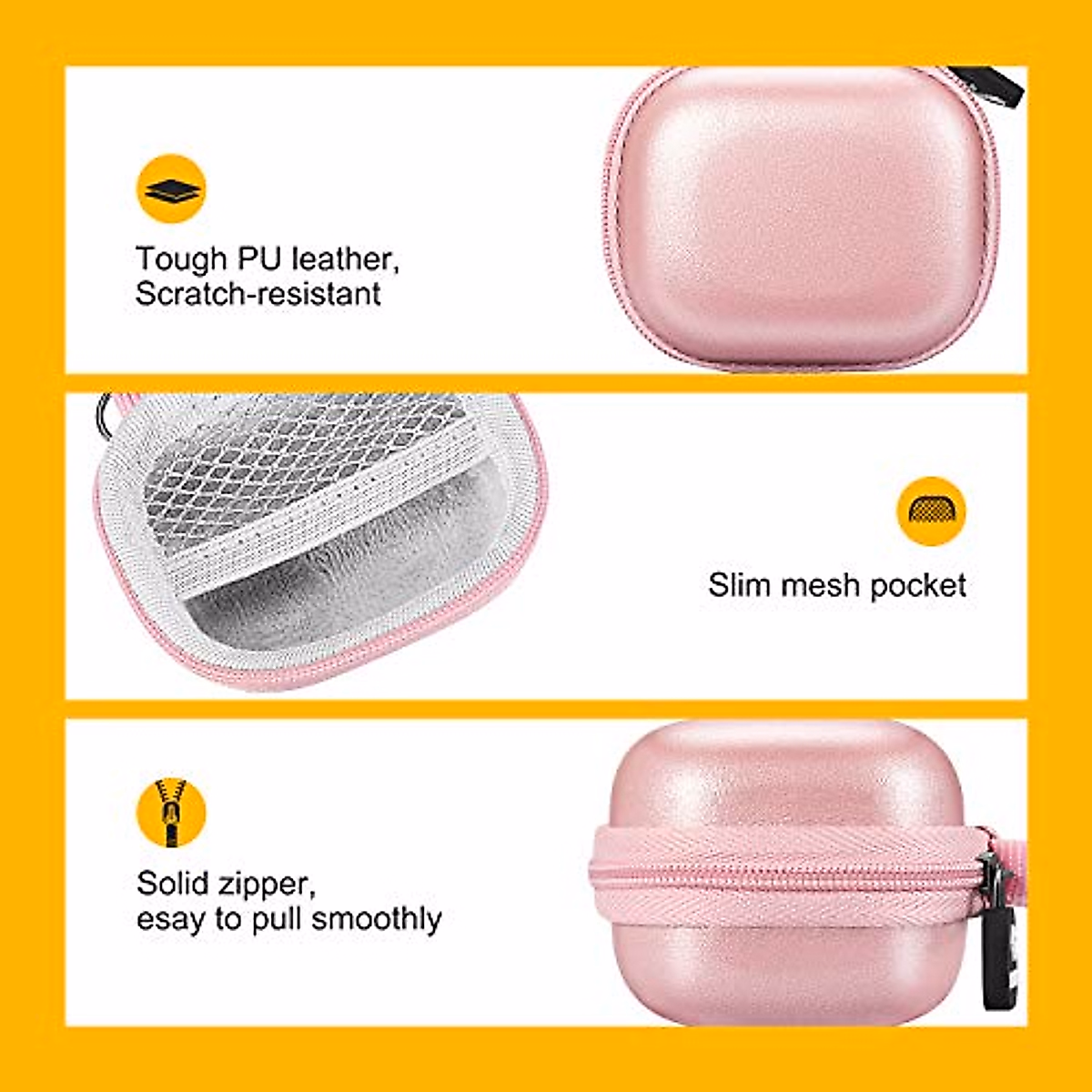 Fintie Case for AirPods Pro 2 (2022) / AirPods 3 (2021) / AirPods Pro (2019) / Jabra Elite 75t, Hard EVA Shockproof Portable Full Protective Cover Carrying Bag (Rose Gold)